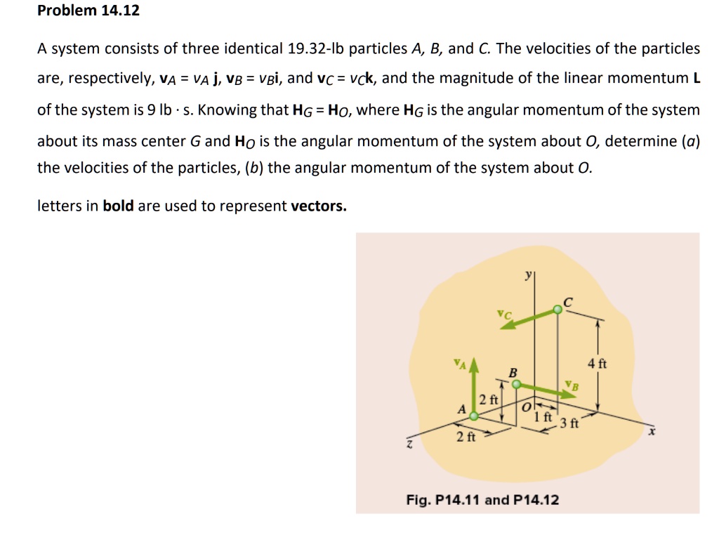 SOLVED: Problem 14.12 A system consists of three identical 19.32-Ib particles A, B, and C. The ...