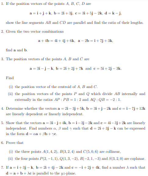 SOLVED: 1. If the position vectors of the points A, B, C, D are 𝐚=𝐢+𝐣+𝐤 ...