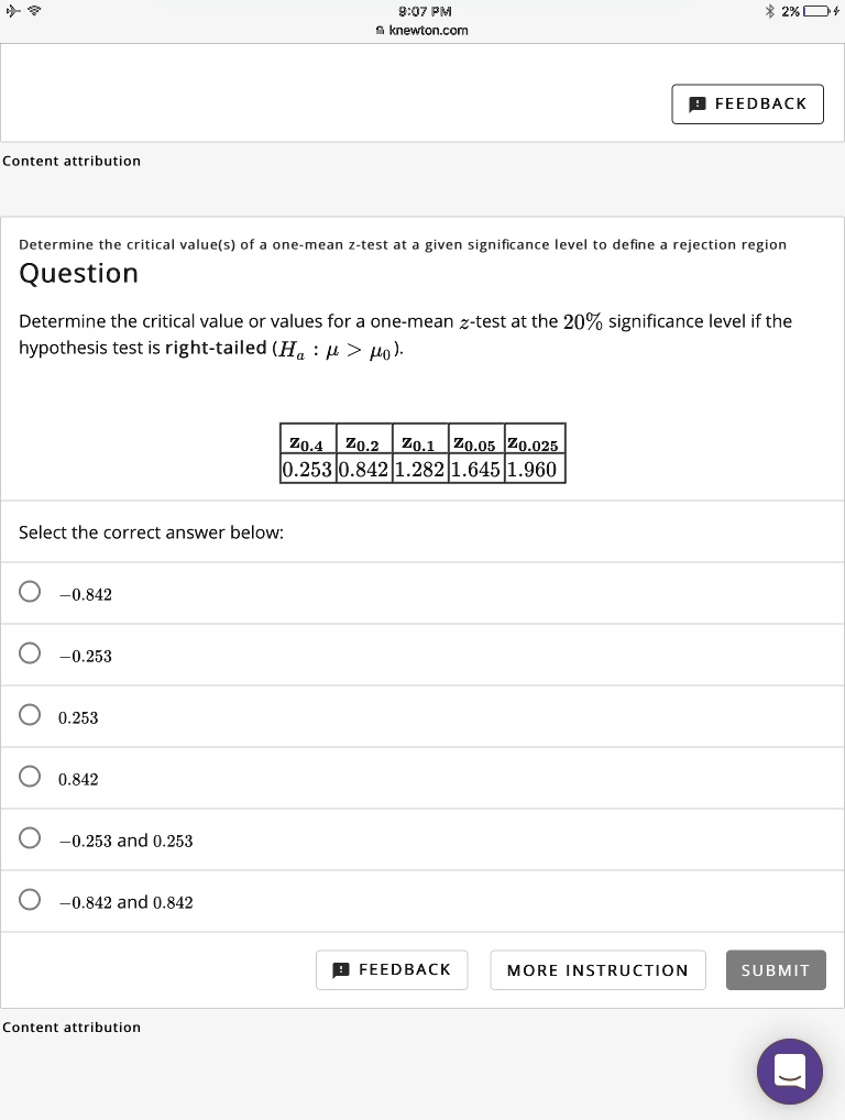 SOLVED: 807?M Knewton com 2*0* FEEDBACK Content attribution Determine the critical valuels) of ...