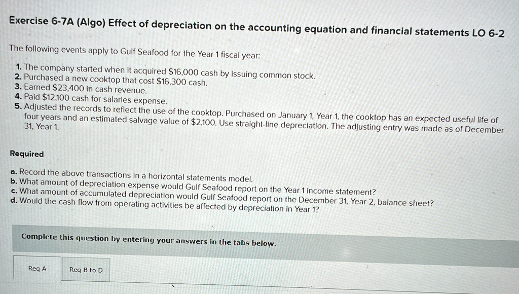 exercise 6 7a algo effect of depreciation on the accounting equation ...