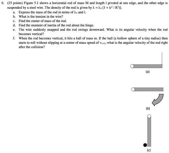 SOLVED: Figure 5.1 shows a horizontal rod of mass M and length 1 ...