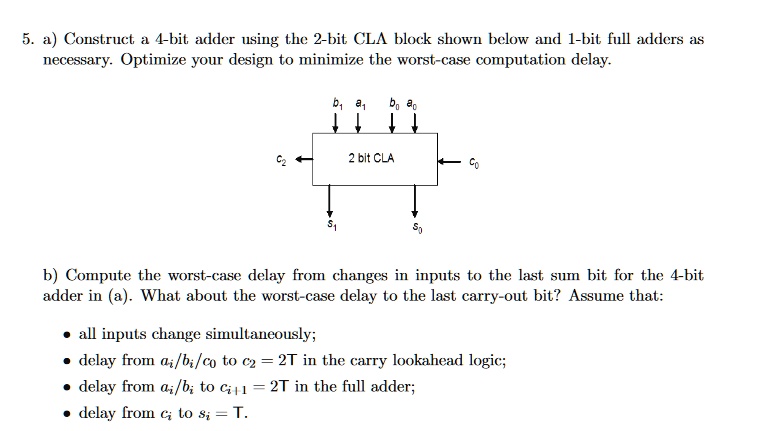 5. a) Construct a 4-bit adder using the 2-bit CLA block shown below and 1-bit full adders as ...
