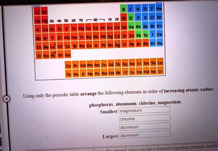 the following elements in order of increasing atomic radius using only ...