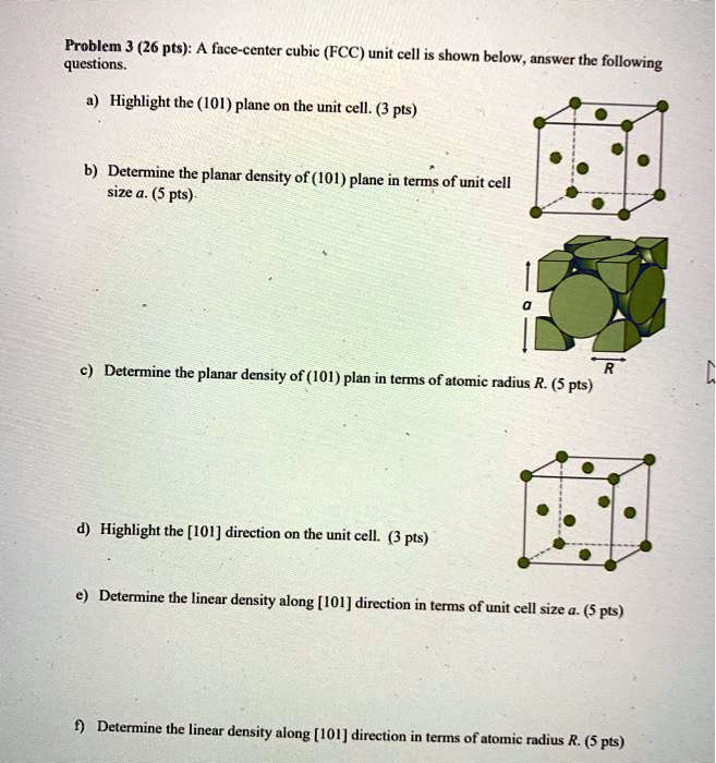 SOLVED: Problem J (26 pts): face-center cubic (FCC) unit cell is shown below, questions. answer ...