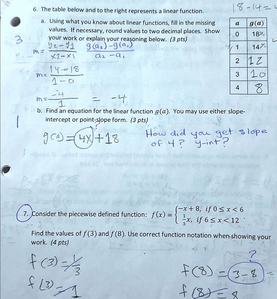 6. The table below and to the right represents a linear function. a ...