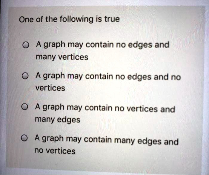 SOLVED: One of the following is true A graph may contain no edges and many vertices A graph may ...