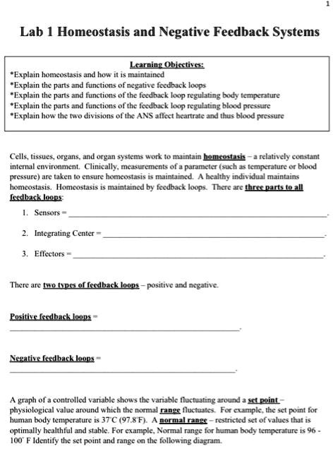 SOLVED: Lab 1: Homeostasis and Negative Feedback Systems Learning ...