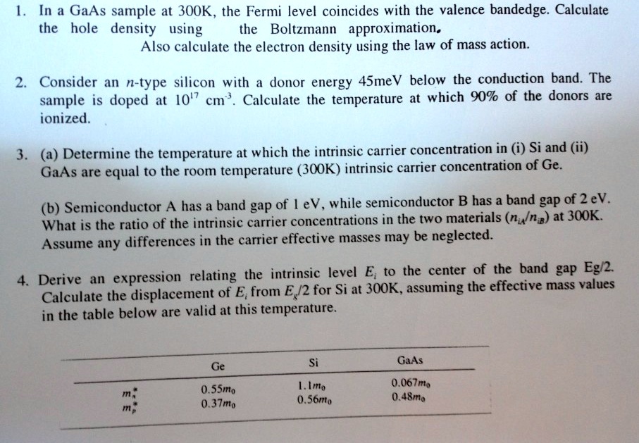 SOLVED: In a GaAs sample at 300K, the Fermi level coincides with the ...
