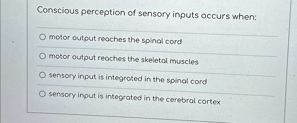 Conscious perception of sensory inputs occurs when: Omotor output reaches the spinal cord Omotor ...