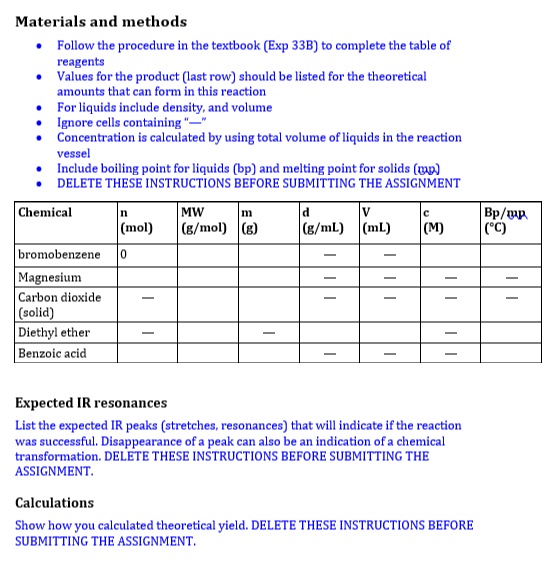 SOLVED:Materials and methods Follow the procedure in the textbook (Exp ...