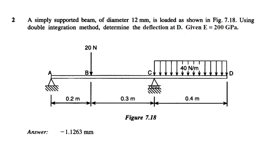 SOLVED: 2 A simply supported beam, of diameter 12 mm, is loaded as shown in Fig. 7.18. Using ...