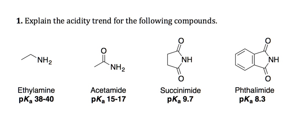 SOLVED:1. Explain the acidity trend for the following compounds NHz NH ...
