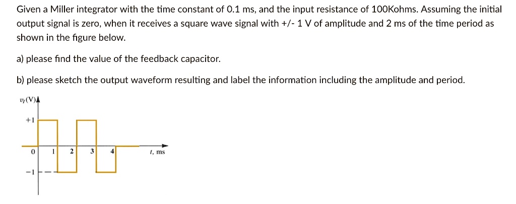 Given A Miller Integrator With A Time Constant Of 01 Ms And An Input Resistance Of 100 Kohms