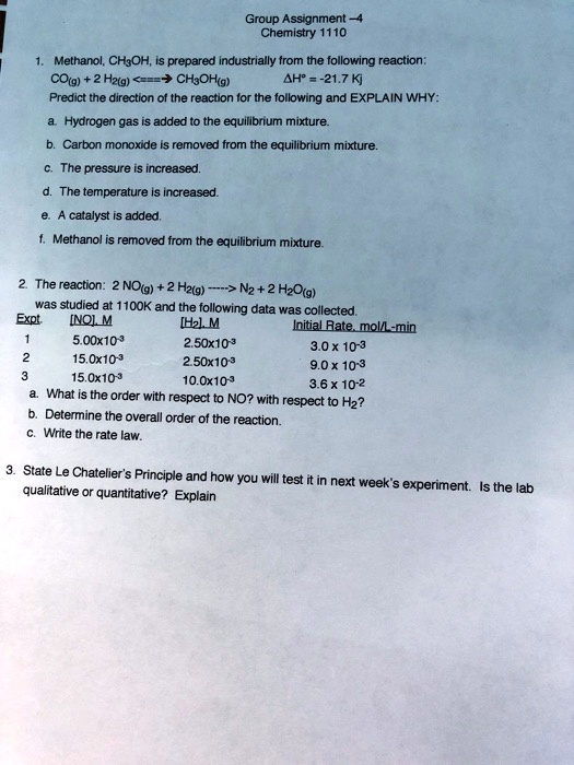 SOLVED: Group Assignment Chemistry 1110 Methanol, CHSOH; prepared ...
