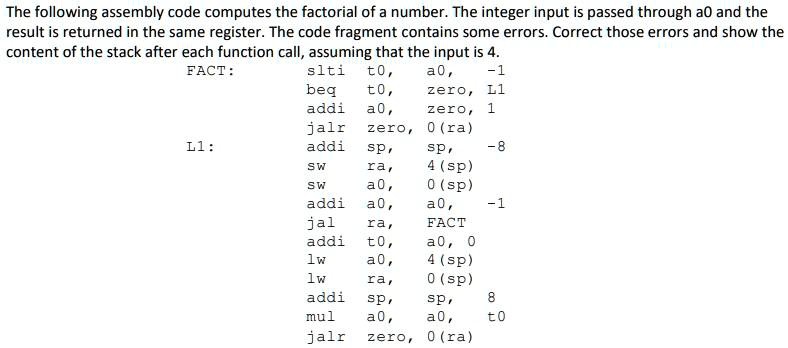 Solved The Following Assembly Code Computes The Factorial Of A Number The Integer Input Is