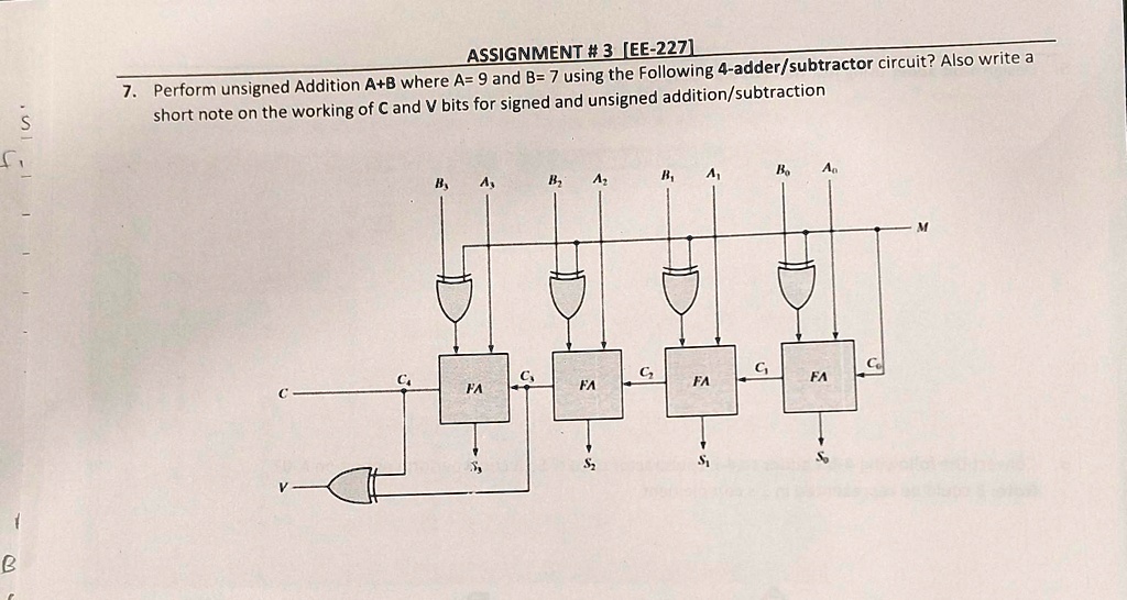 Assignment #3 [EE-227] Perform unsigned addition A + B where A = 9 and B = 7 using the following ...