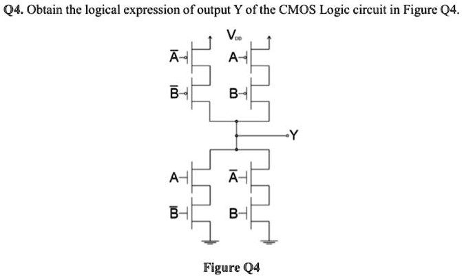 Q4.Obtain the logical expression of output Y of the CMOS Logic circuit in Figure Q4 Vo Figure Q4