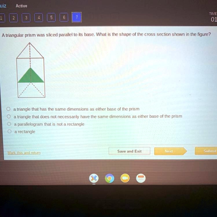 A triangular prism was sliced parallel to its base. What is the shape ...