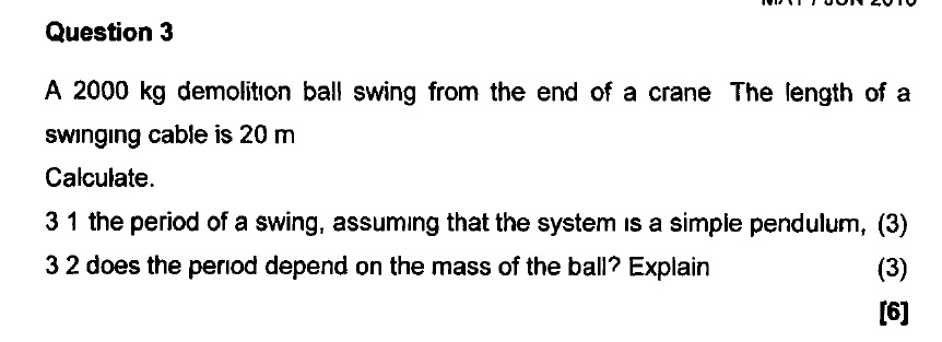 SOLVED: A 2000 kg demolition ball swings from the end of a crane. The ...