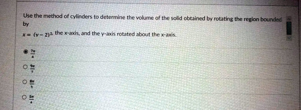 Use the method of cylinders to determine the volume of the solid ...