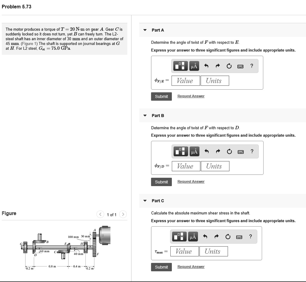 SOLVED: Problem 5.73 The motor produces a torque of T = 20 N-m on gear ...