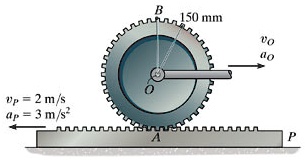 SOLVED: The center O of the gear and the gear rack move with velocities ...