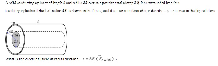 SOLVED: A solid conducting cylinder of length L and radius 2R carries a positive total charge 2Q ...