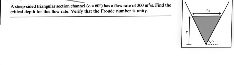 A steep-sided triangular section channel (α = 60^∘) has a flow rate of ...