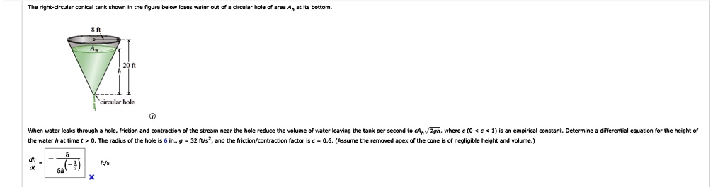 SOLVED: The right-circular conical tank shown in the figure below loses ...