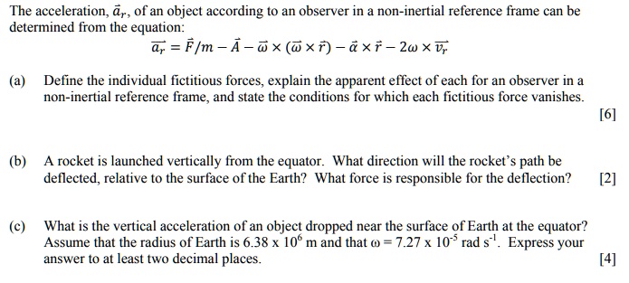The acceleration, a⃗r, of an object according to an observer...