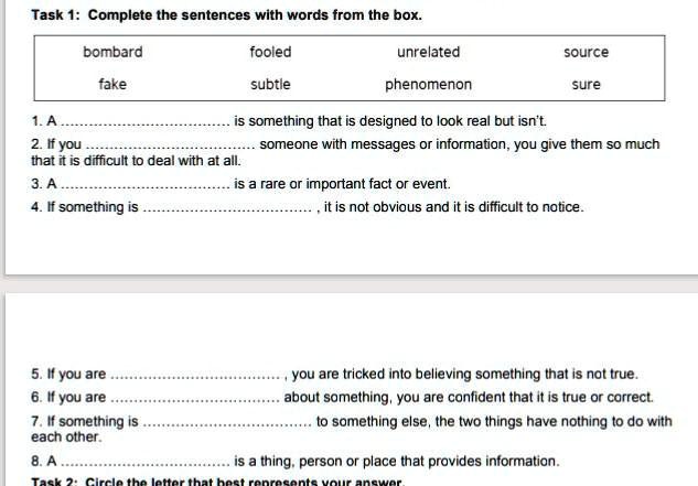 complete the sentences with words from the box task 1 complete the sentences with words from the ...