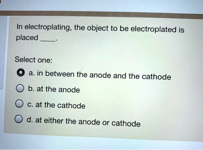 SOLVED: In electroplating; the object to be electroplated is placed ...