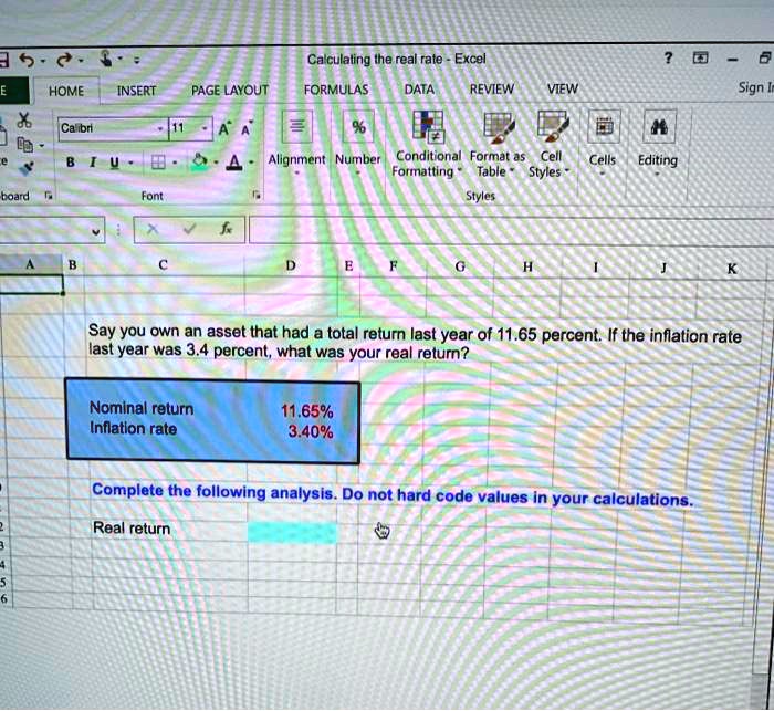 Video Solution Calculating The Real Rate Excel Home Insert Pagelayout Formulas Data Review 