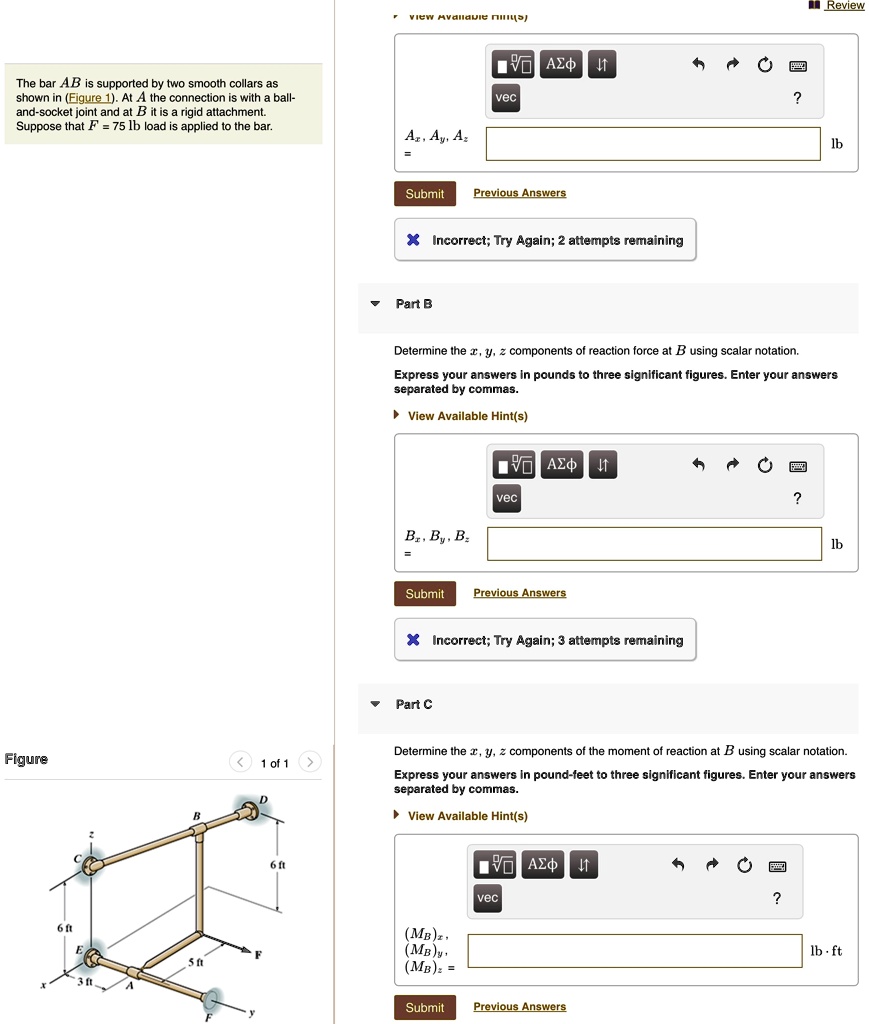 The bar AB is supported by two smooth collars as shown in (Figure 1 ...