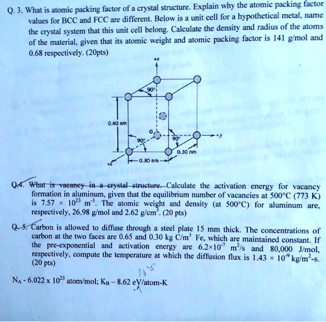 Q. 3. What is atomic packing factor of a crystal structure. Explain why ...