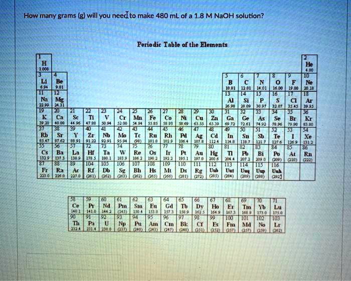 SOLVED: How many grams (g) will vou needto makc 480 mL of a 1.8 M NaOH ...