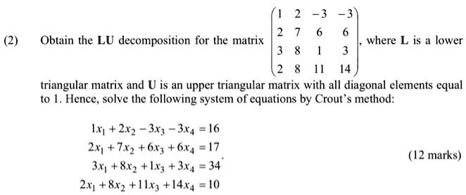 3 3 2 obtain the lu decomposition for the matrix where l lower ...