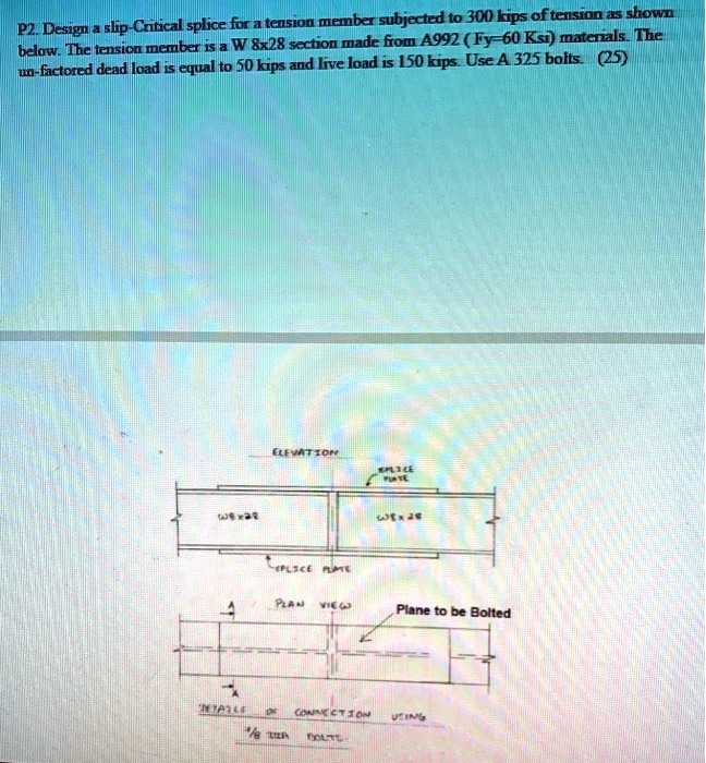 SOLVED: P2 Design a slip-critical splice for a tension member subjected ...