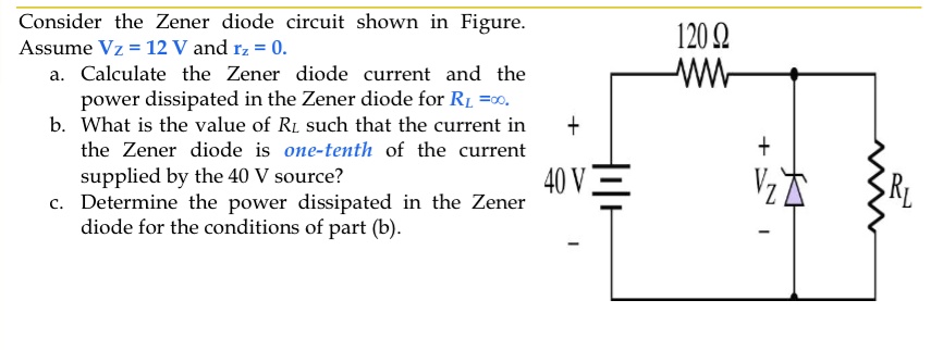 SOLVED: Consider the Zener diode circuit shown in Figure Assume Vz =12V ... SOLVED: Consider the Zener diode circuit shown in Figure Assume Vz =12V ...
