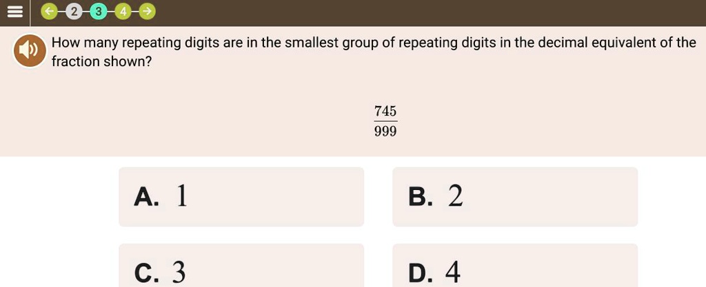 How many repeating digits are in the smallest group of repeating digits in the decimal ...