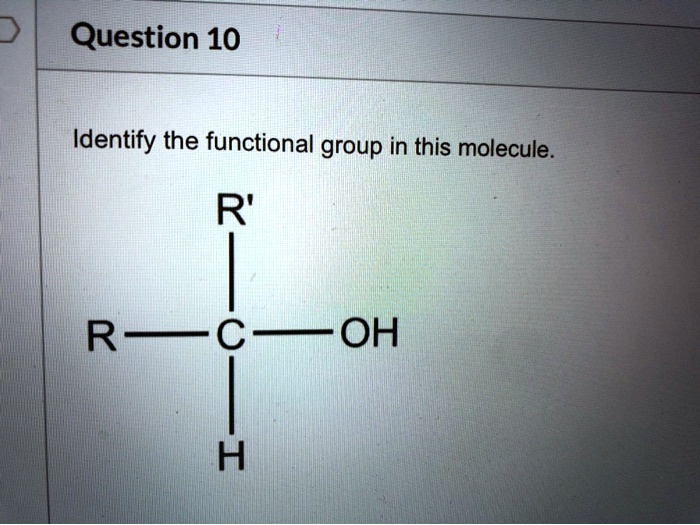 SOLVED: Question 10 Identify the functional group in this molecule R OH