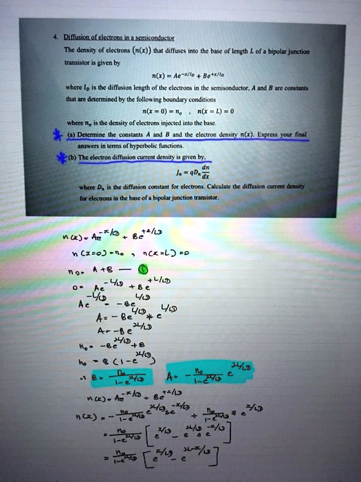 SOLVED: Diffusion of electrons in a semiconductor The density of electrons nx that diffuses into ...