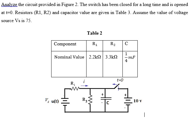 Analyze the circuit provided in Figure 2. The switch has been closed for a long time and is ...