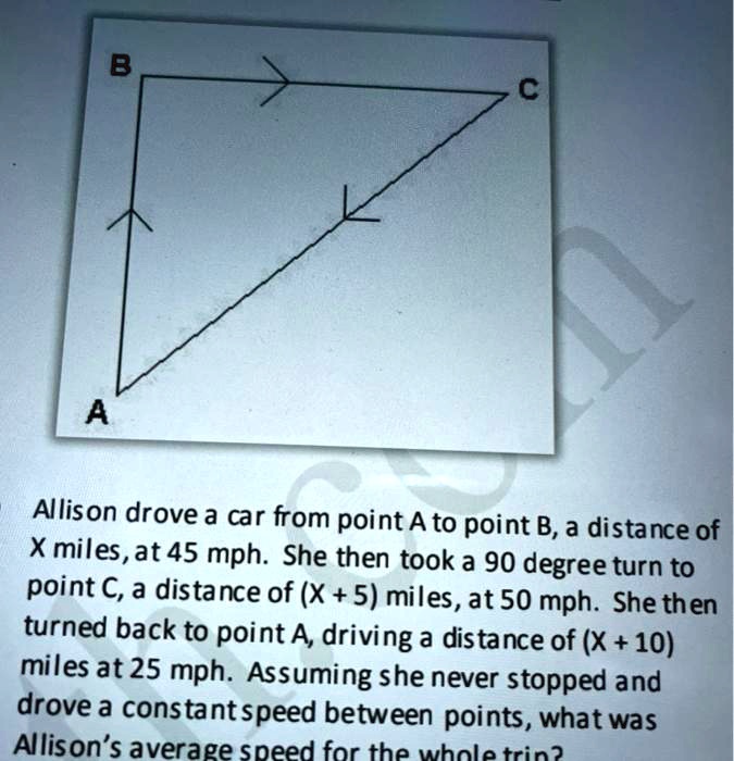 SOLVED: A Allison drove a car from point A to point B,a distance of ...