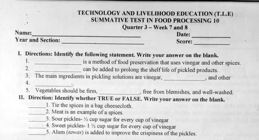 Name: Year and Section: TECHNOLOGY AND LIVELIHOOD EDUCATION (T.L.E ...