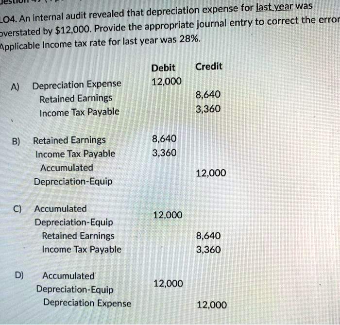 SOLVED: O4. An internal audit revealed that depreciation expense for ...