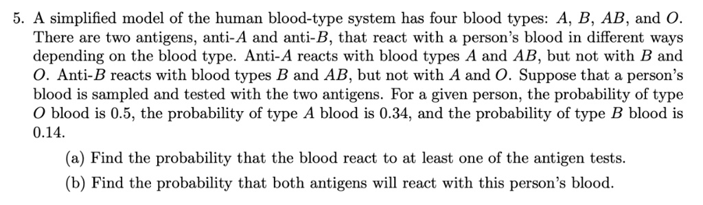 5. A simplified model of the human blood-type system has four blood ...