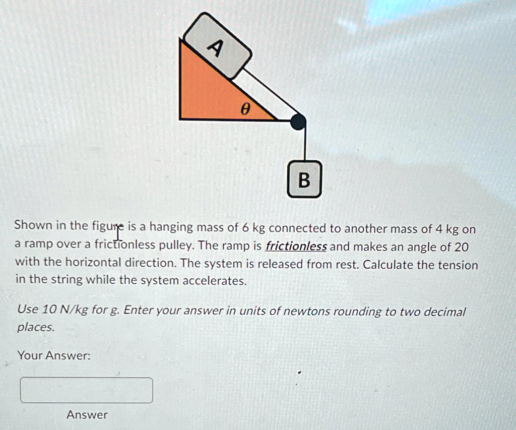 shown in the figure is a hanging mass of 6kg connected to another mass ...