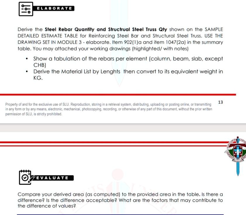 SOLVED:ELABoR4Tâ‚¬ Derive the Steel Rebar Quantity and Structrual Steel ...