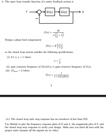 SOLVED: The open-loop transfer function of a unity feedback system is: Ds G(s) 8 50 Design a ...